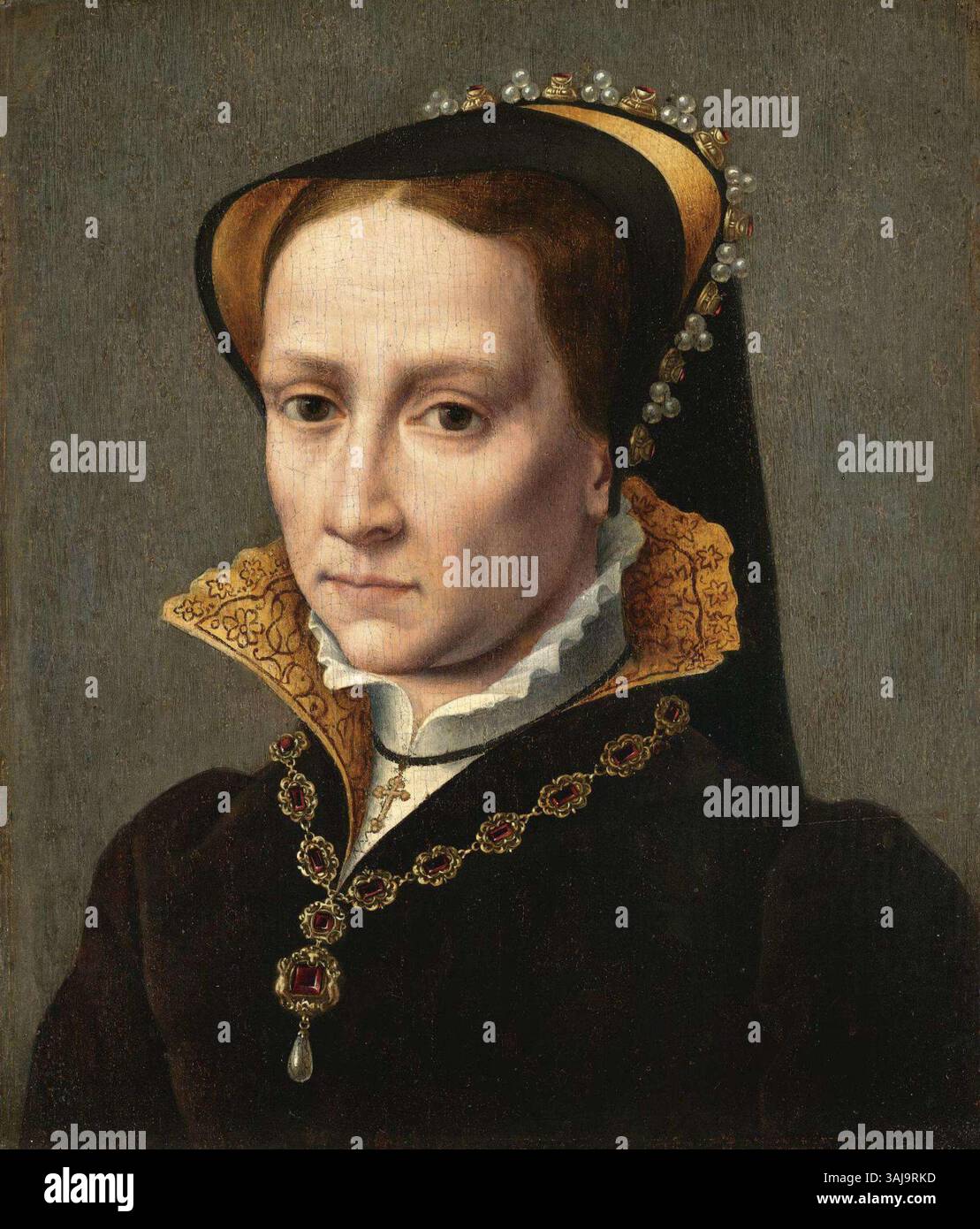 This 16th-century portrait of Queen Mary I of England, attributed to a follower of Anthonis Mor ...