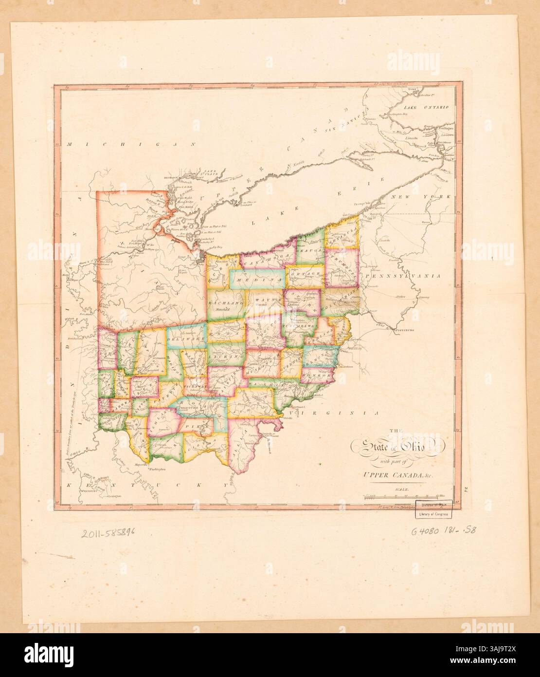 This 1810s map by Samuel Lewis shows the state of Ohio and part of ...