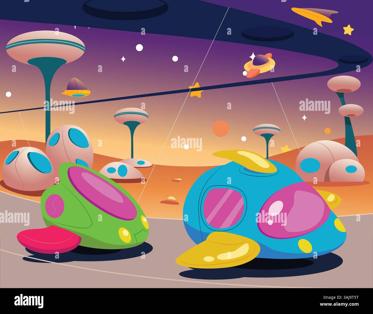 A vector illustration of Outer Space Aliens Futuristic Vehicles Stock ...