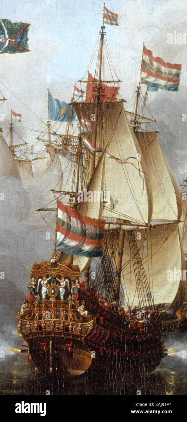 Spieghel, a Dutch warship from 1663, is depicted in this artwork by ...