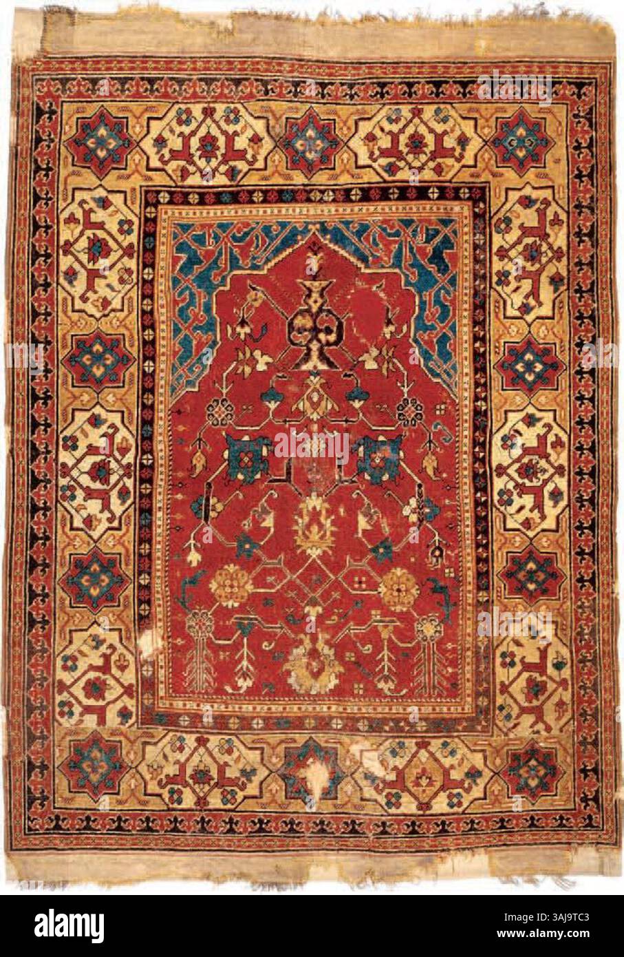 A 17th-century Transylvanian rug with a single niche layout, featuring ...