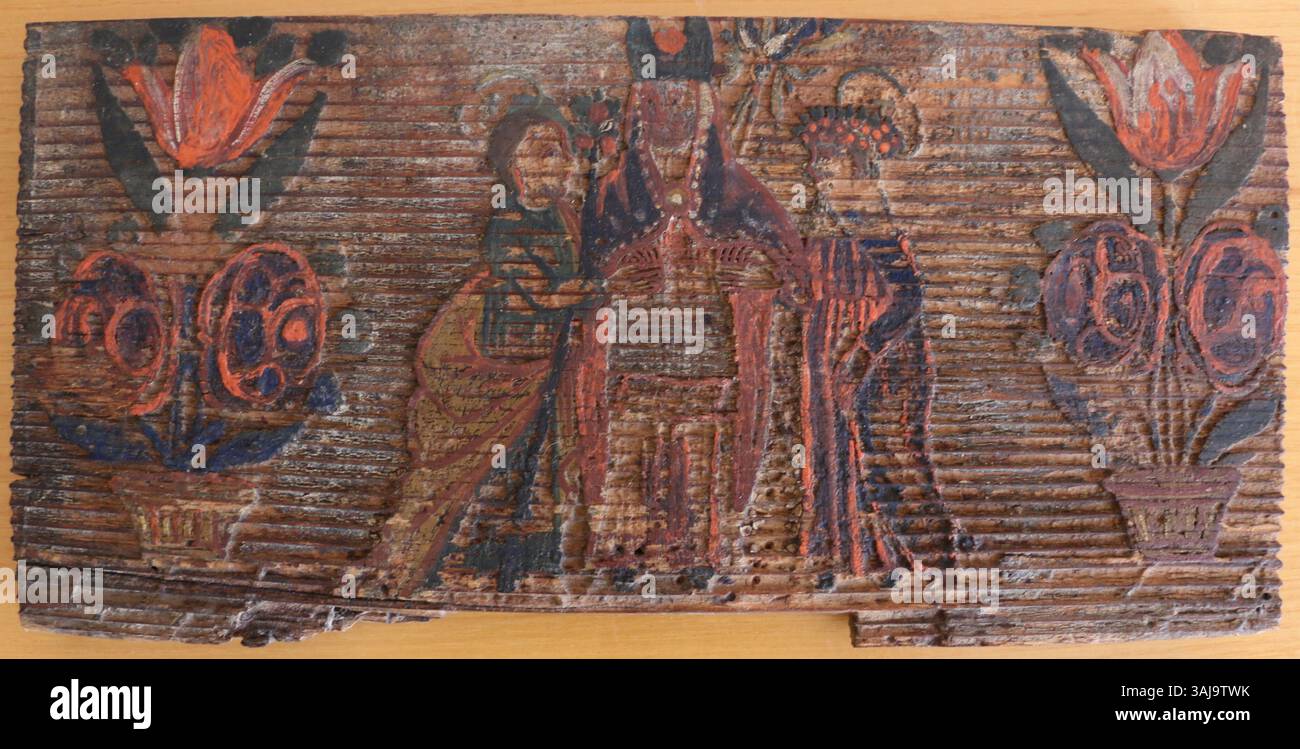 This 19th-century oil painting *Marijina zaroka* depicts the Marriage ...