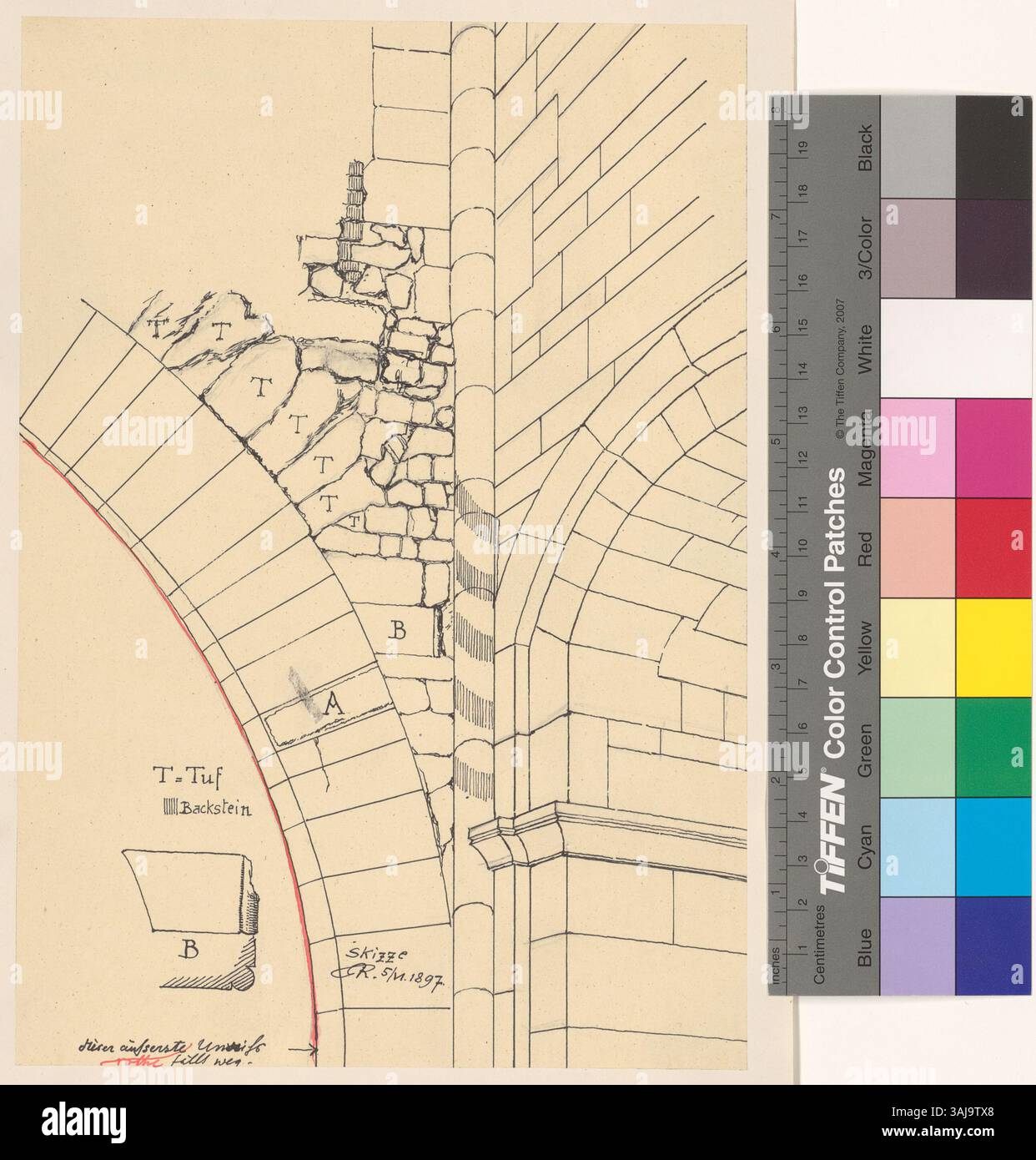 This 1897 drawing by Johann Rudolf Rahn shows a section of the triumphal arch in the ...