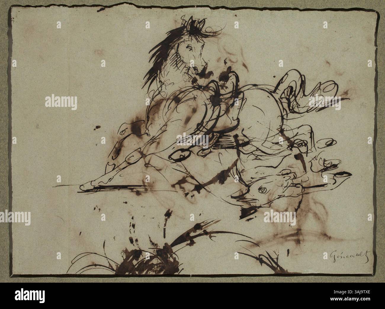 This pen and ink drawing, attributed to Théodore Géricault, illustrates ...