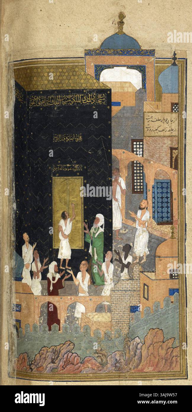 This illustration from the Khamsa of Nizami shows Majnn at the Kaba ...