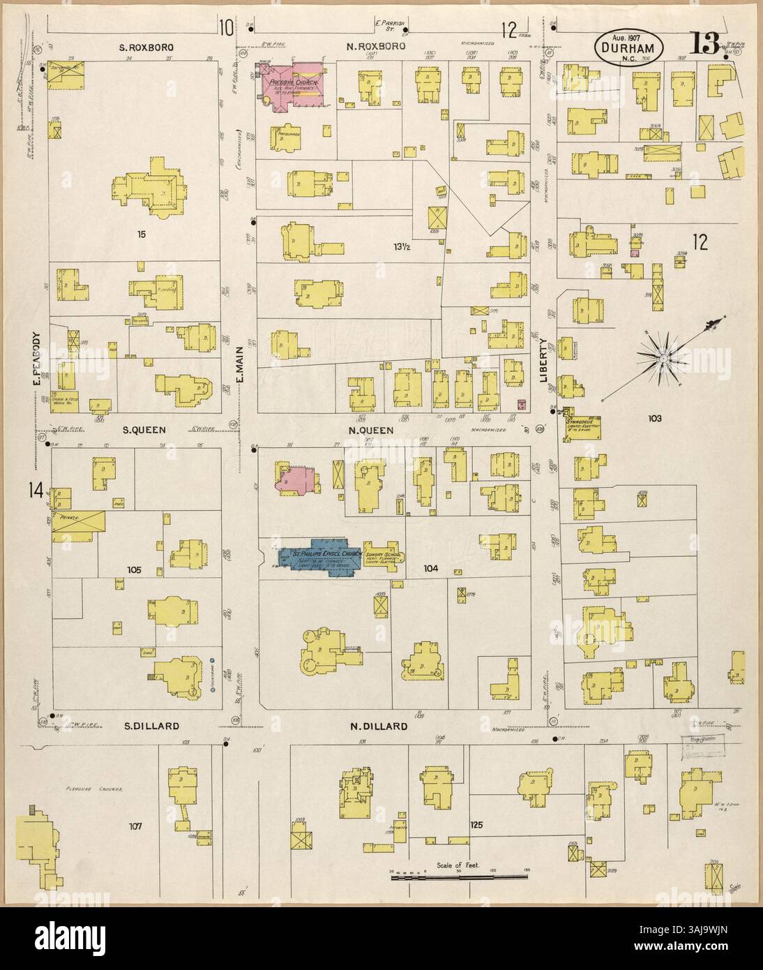 A 1907 Sanborn Fire Insurance Map of Durham, North Carolina, showcasing ...