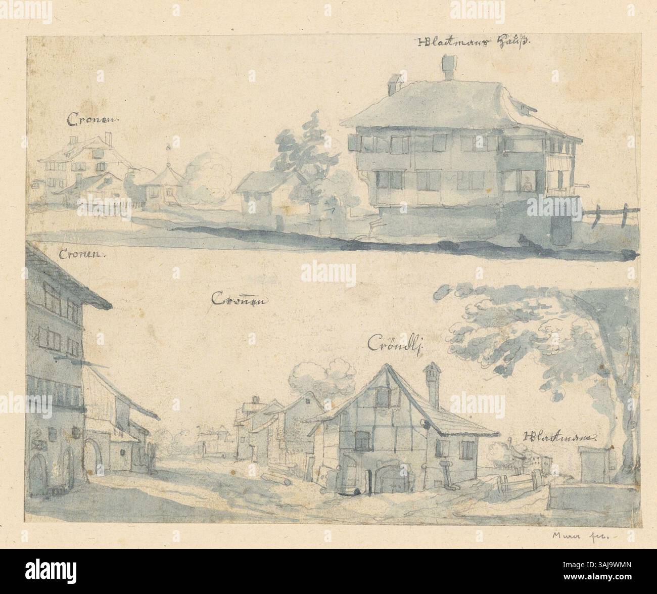 This 17th-century topographical drawing shows a view of Hottingen ...