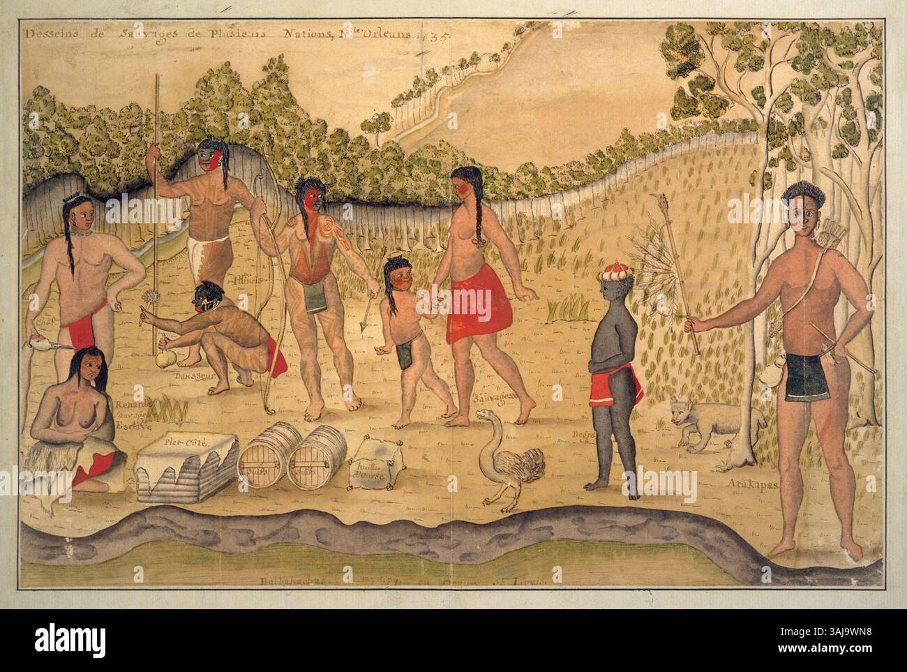 This watercolor by Alexandre de Batz from 1735 shows eight Native ...