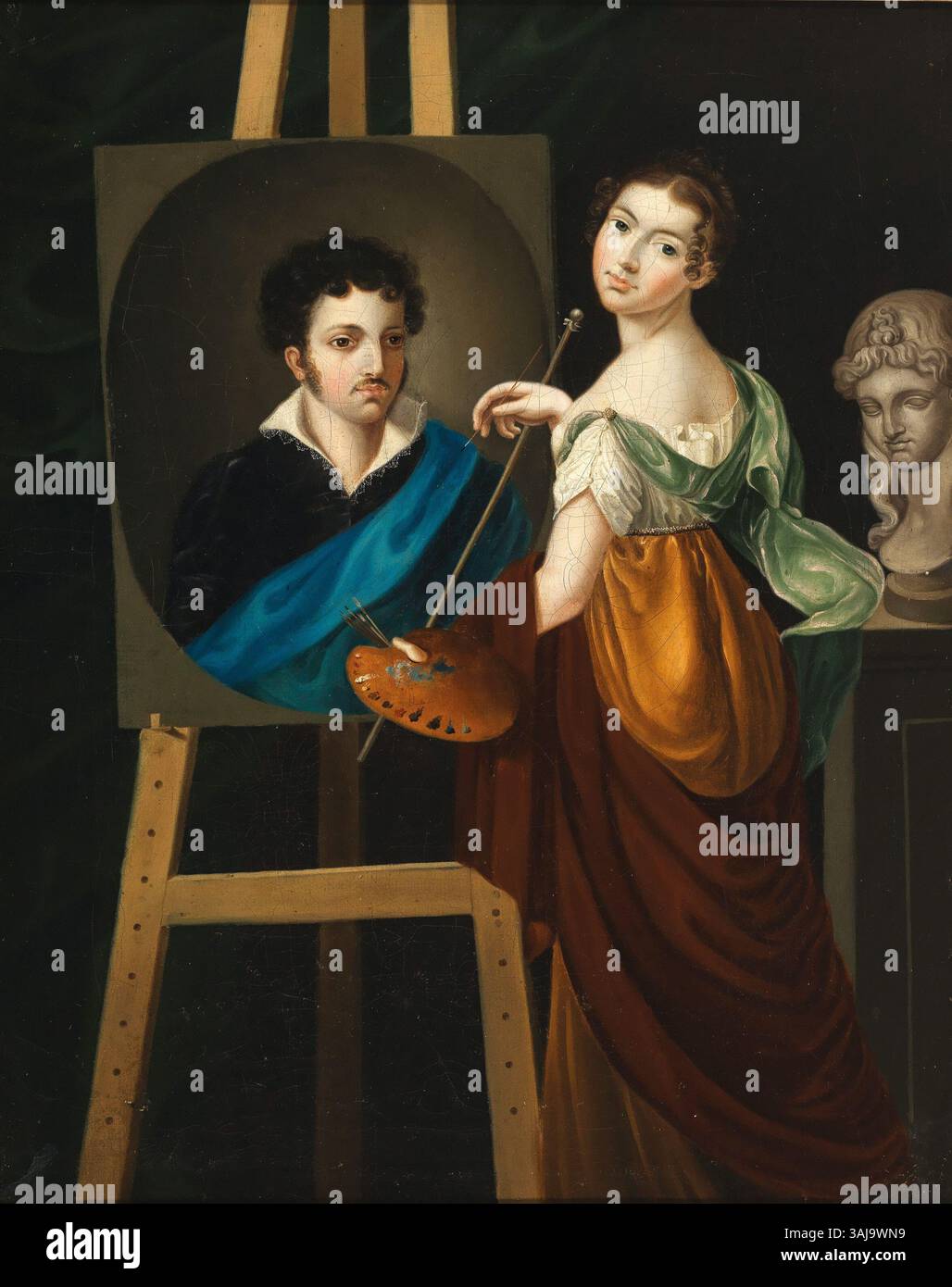 This 19th-century painting shows a female artist at her easel, possibly ...