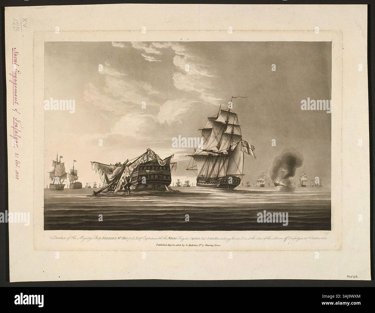 This view by George Andrews shows the British HMS Naiad towing the ...