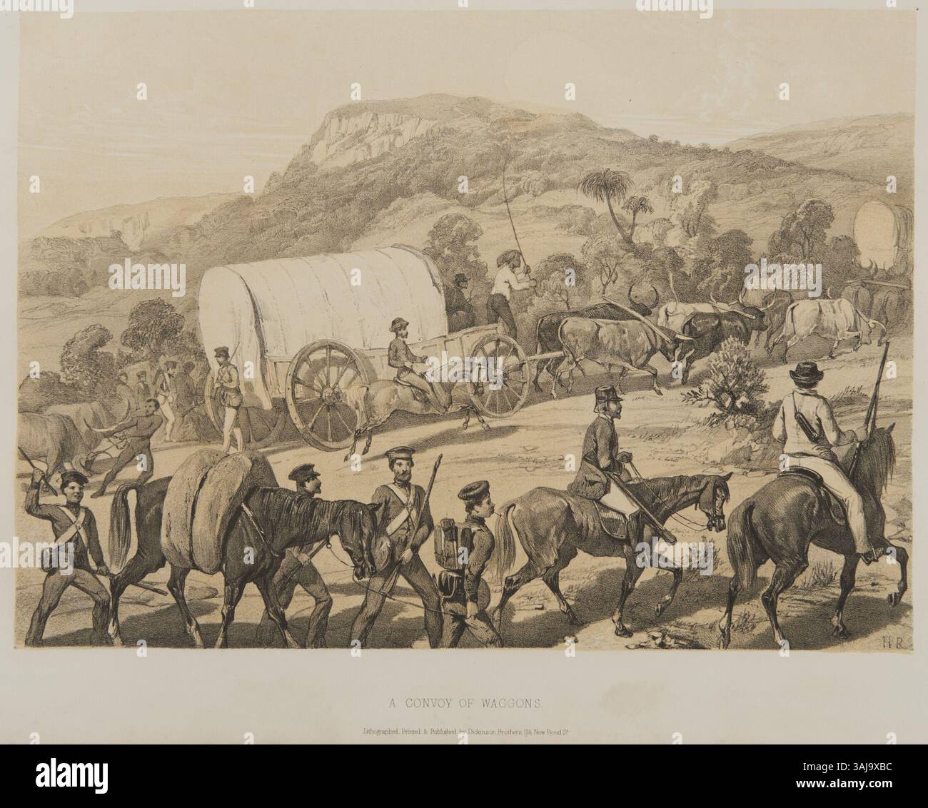This lithograph shows a convoy of waggons, part of the 1854 'Scenes in ...