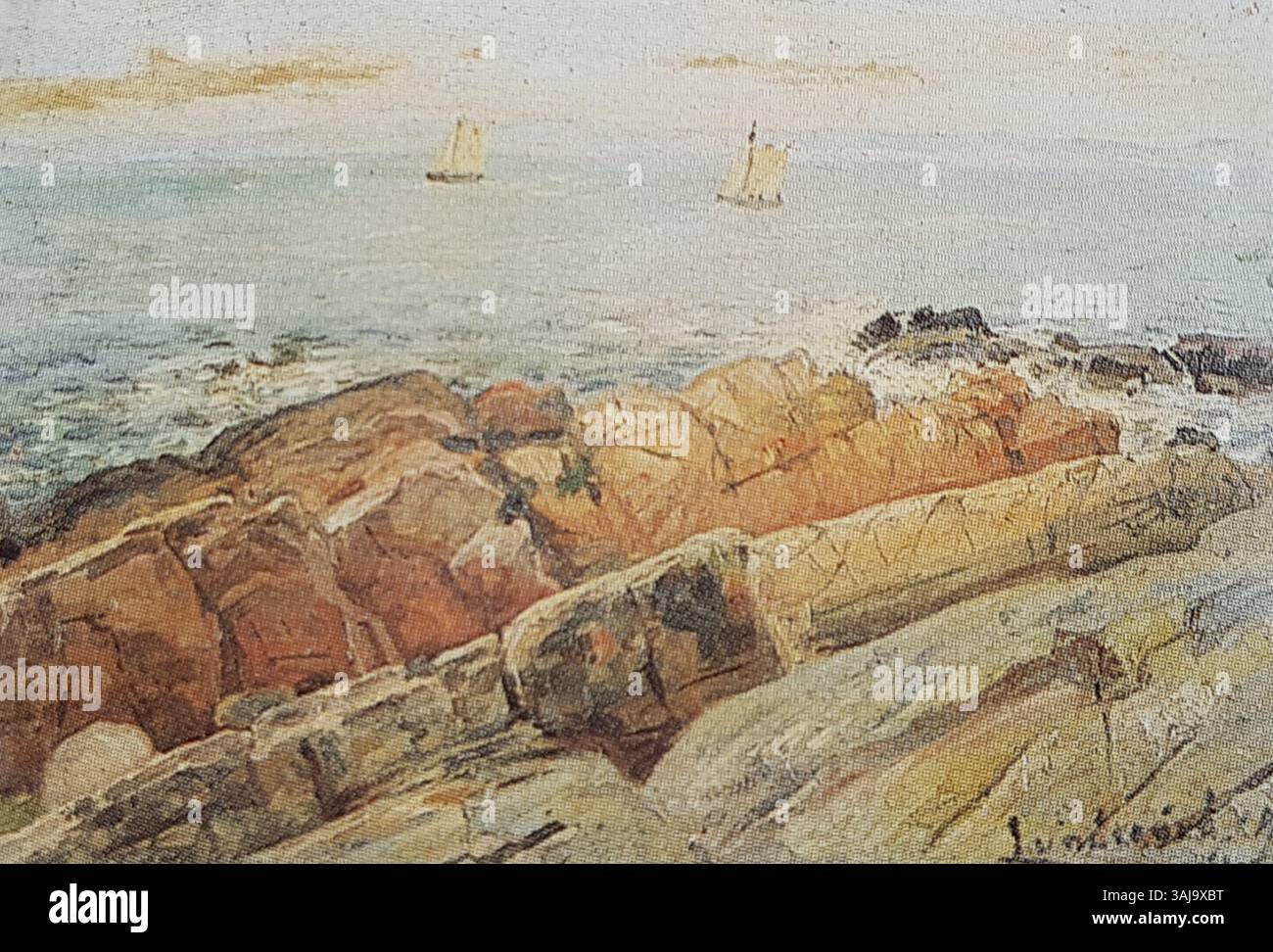 A rocky beach scene painted by Justus Lundegård, capturing the rugged ...