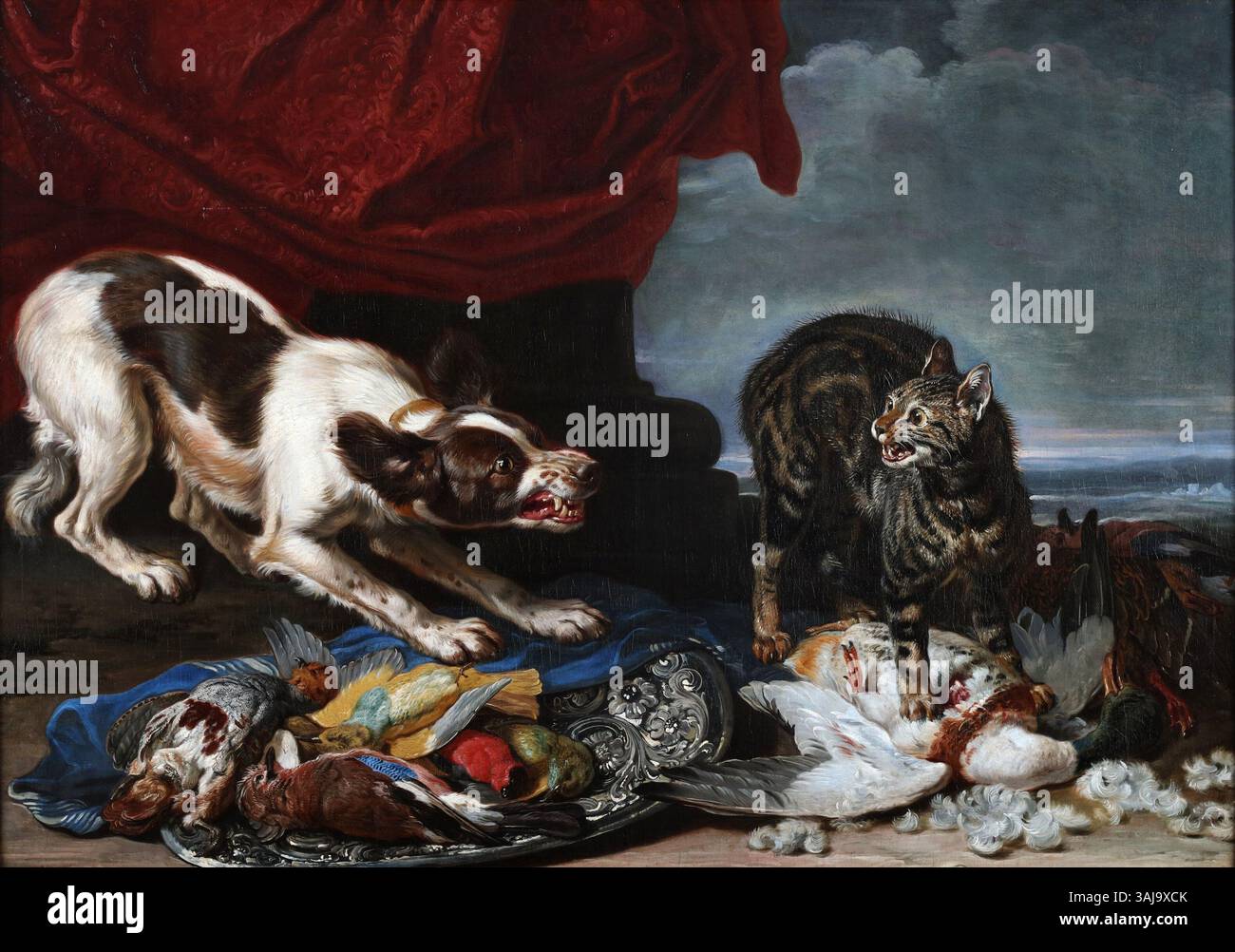 This 17th-century painting by David de Coninck depicts a cat and dog ...