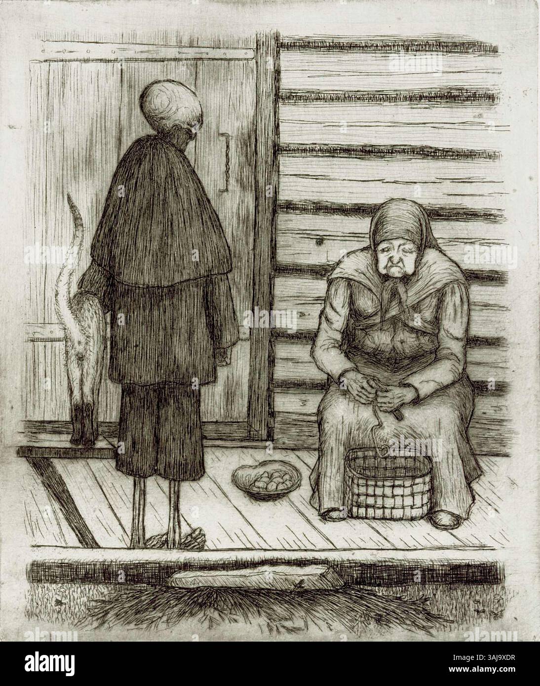 'Death and the Potato Peeler' is an engraving by Hugo Simberg ...