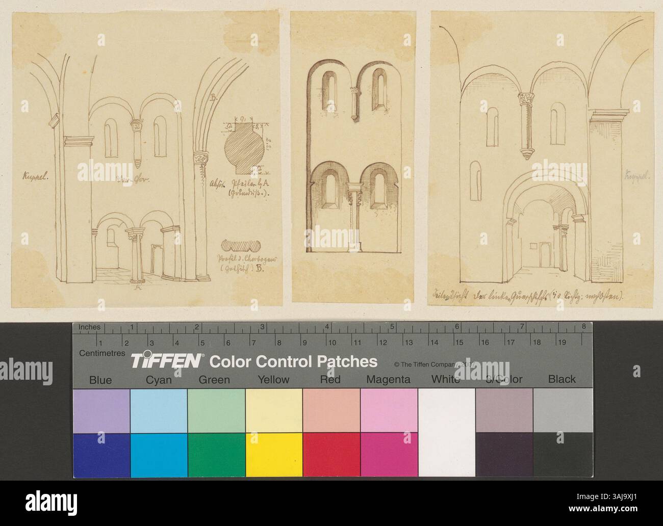 This print shows a side view of the left transept of the former Cluniac ...