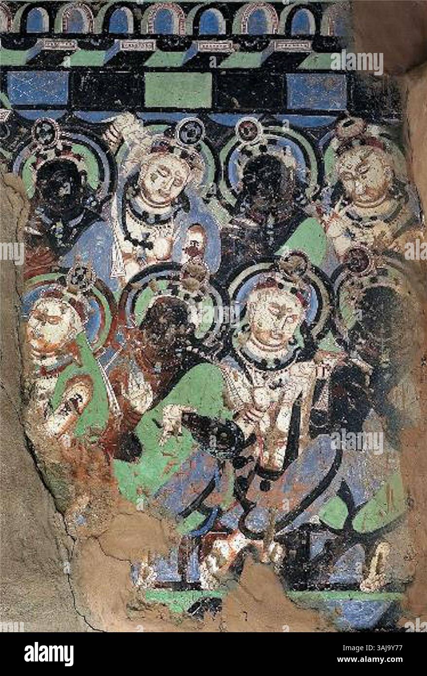 The entrance wall mural of Cave 27, created in the 5th century CE ...