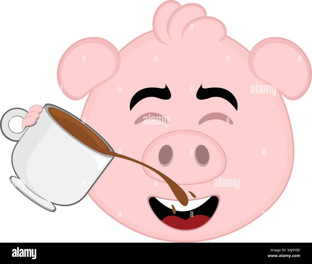 vector illustration emoji character face pig cartoon, drinking a cup of ...