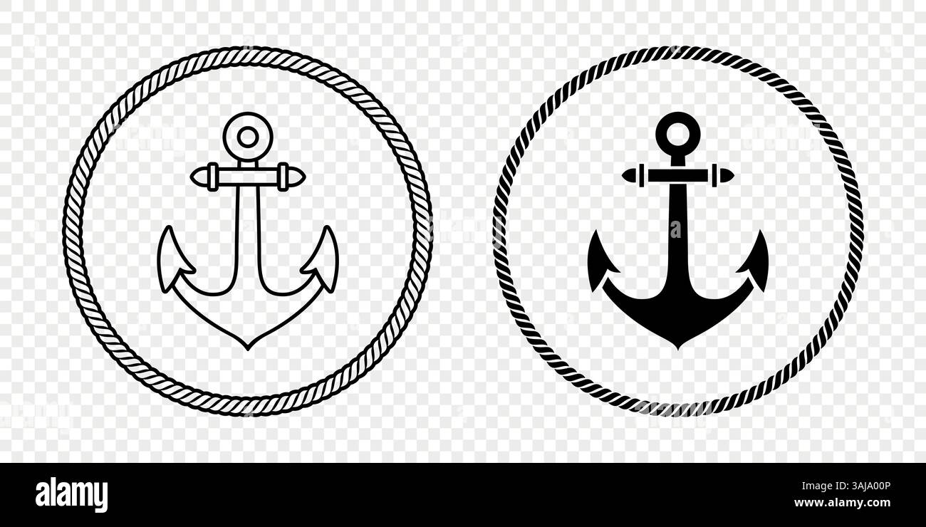Black and White Anchor Icon Set. Flat Vector Monochrome Anchor Shapes ...