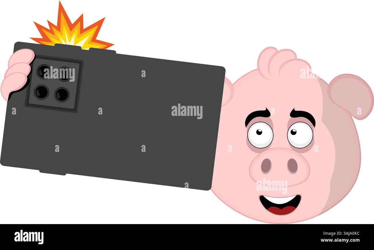 vector illustration emoji character face pig cartoon, doing a selfie ...