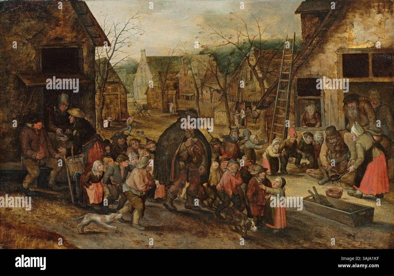 David Vinckboons' circa 1633 painting of a village street featuring a blind hurdy-gurdy player ...
