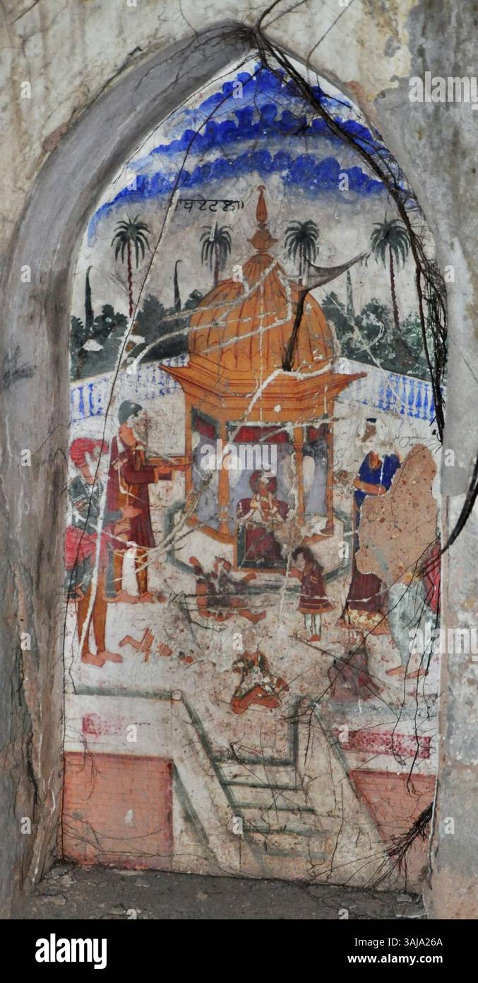 This fresco from the Khem Singh Bedi Haveli depicts Baba Atal Rai Sodhi, son of Guru Hargobind ...