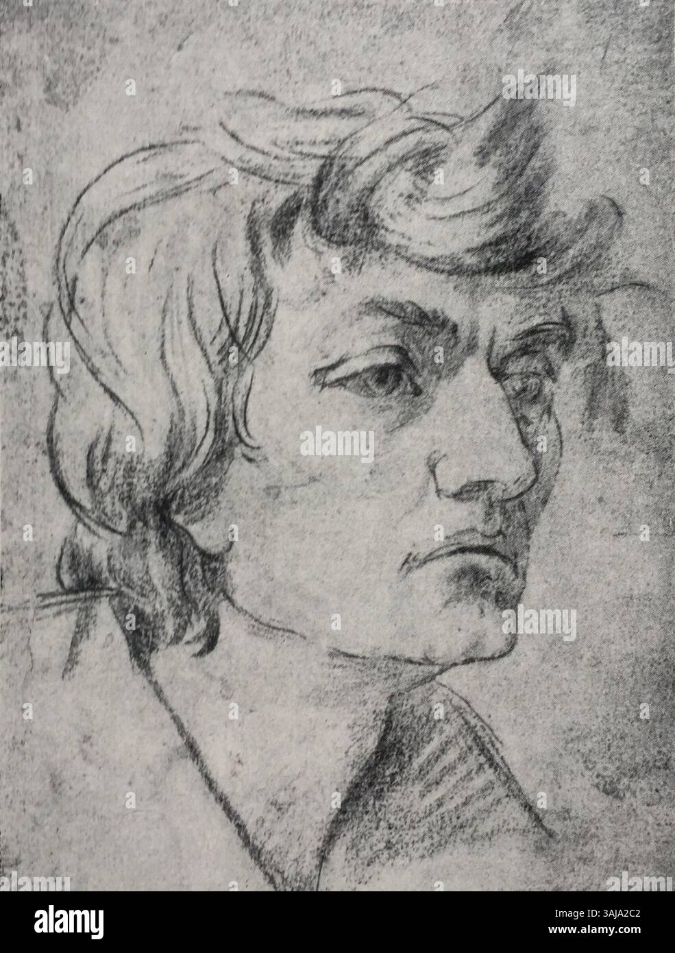 Anton Losenko’s 1773 pencil study focuses on the head of a man ...
