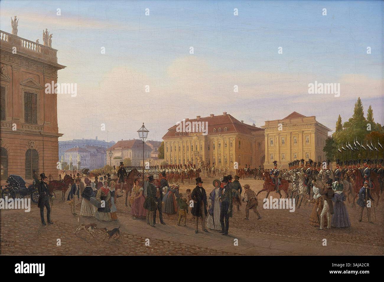This 1840 painting by Wilhelm Brücke depicts a parade in front of the ...