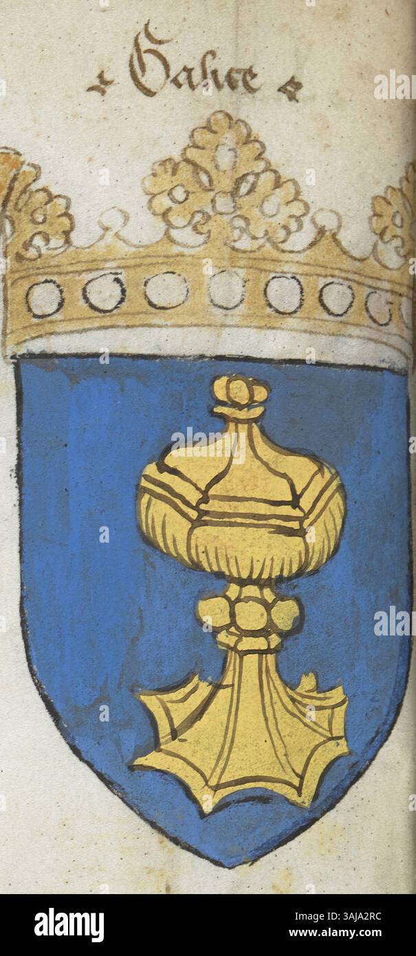 A 15th-century heraldic shield from the Egerton Tract, depicting the ...