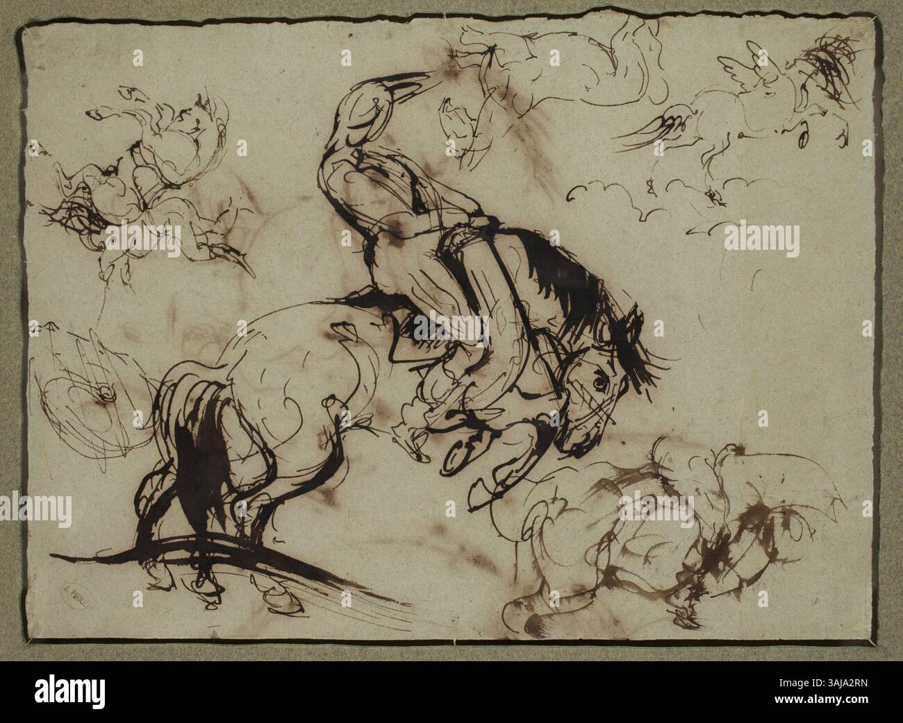 This 19th-century pen and ink drawing, attributed to Théodore Géricault ...