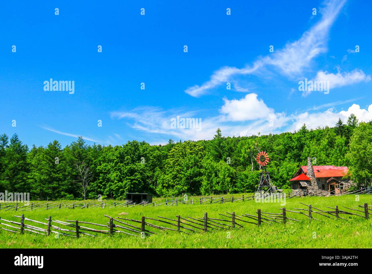 the Stone House of furano under clear Blue sky in summer , Furano City ...