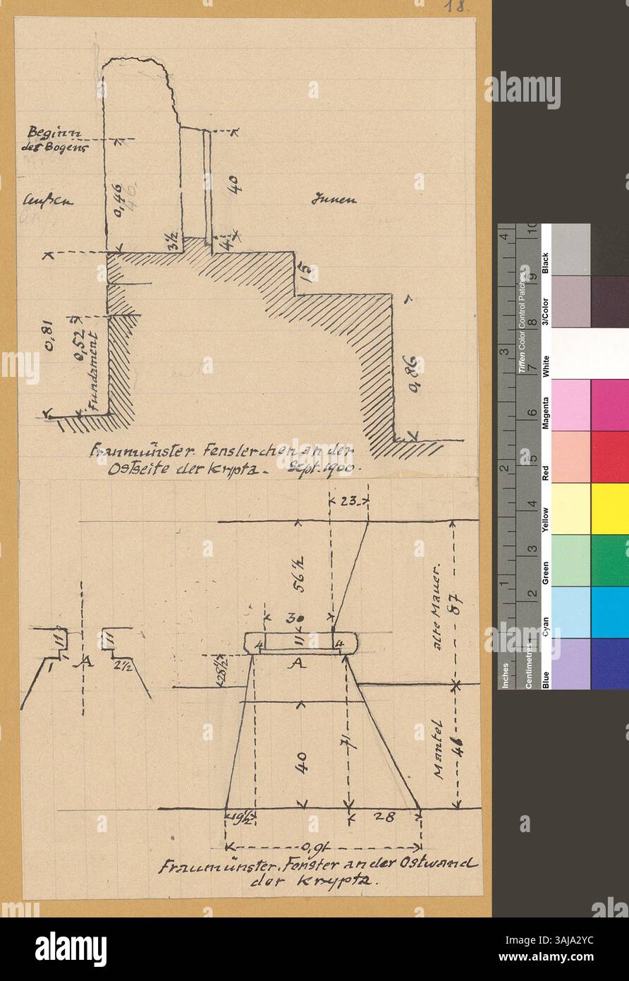 Two schematic views of a section of the masonry with a window opening ...