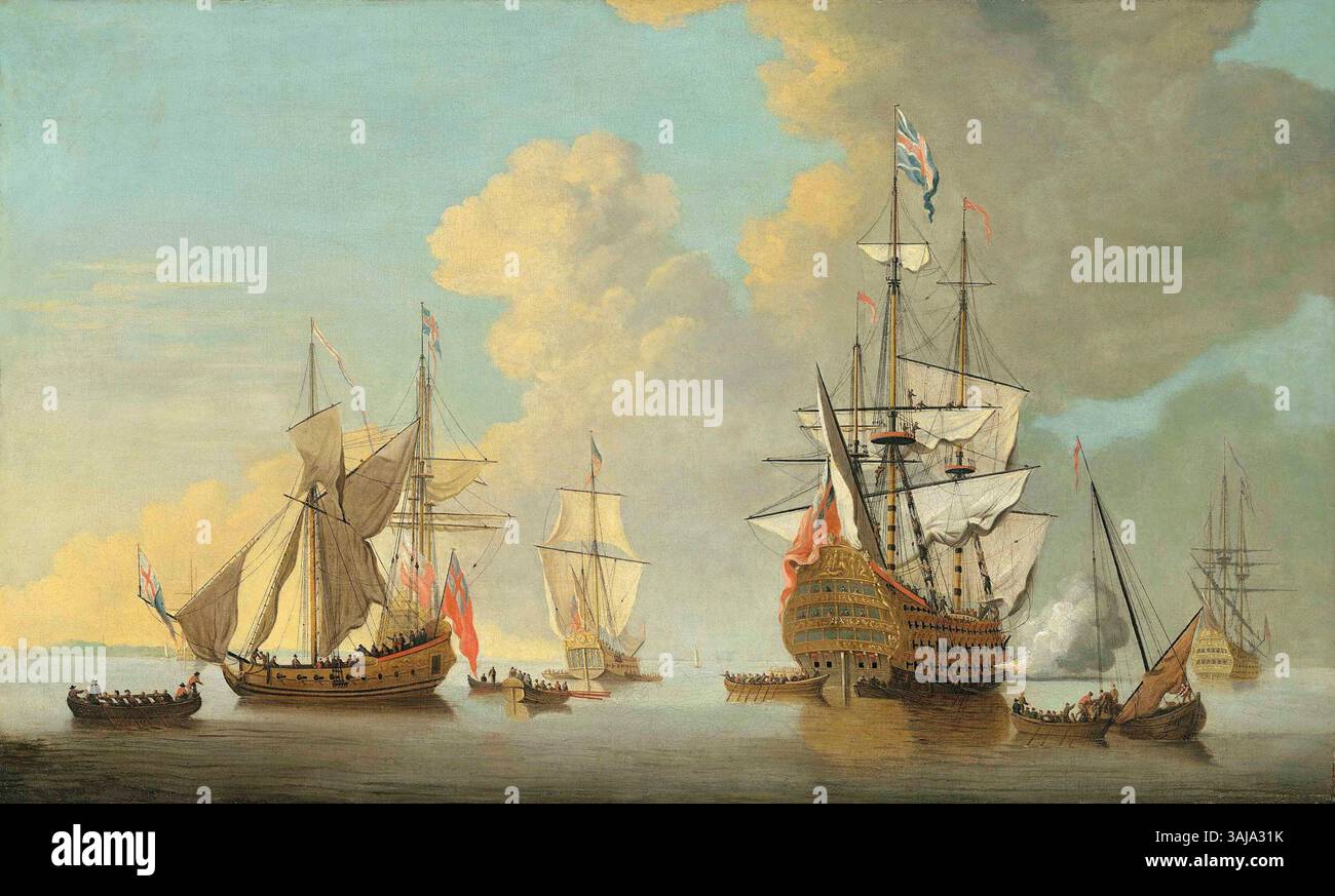 An oil painting attributed to Cornelis van de Velde, depicting the ...