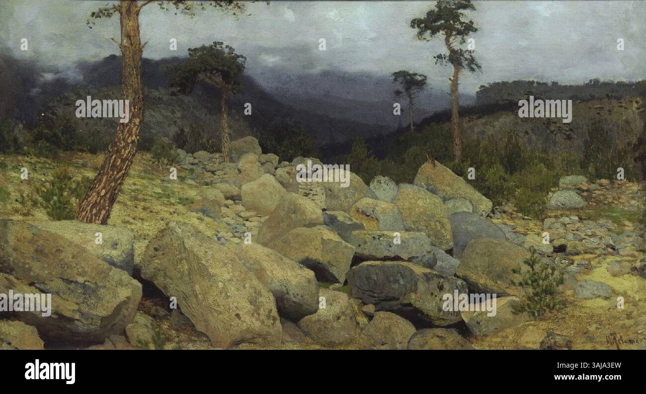 Landscape painting by Isaac Levitan from 1886, measuring 36.2 x 67.6 cm ...