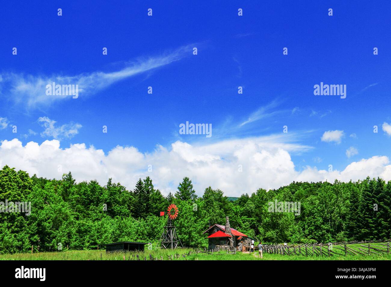 the Stone House of furano under clear Blue sky in summer , Furano City ...