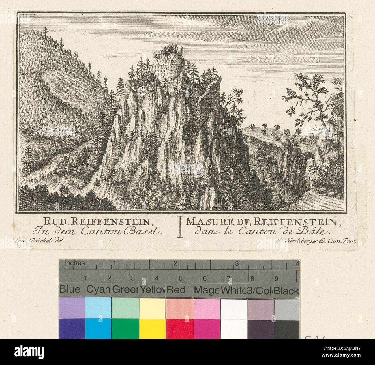 An etching of the area of Rud. Reifenstein in the Basel Canton, created ...