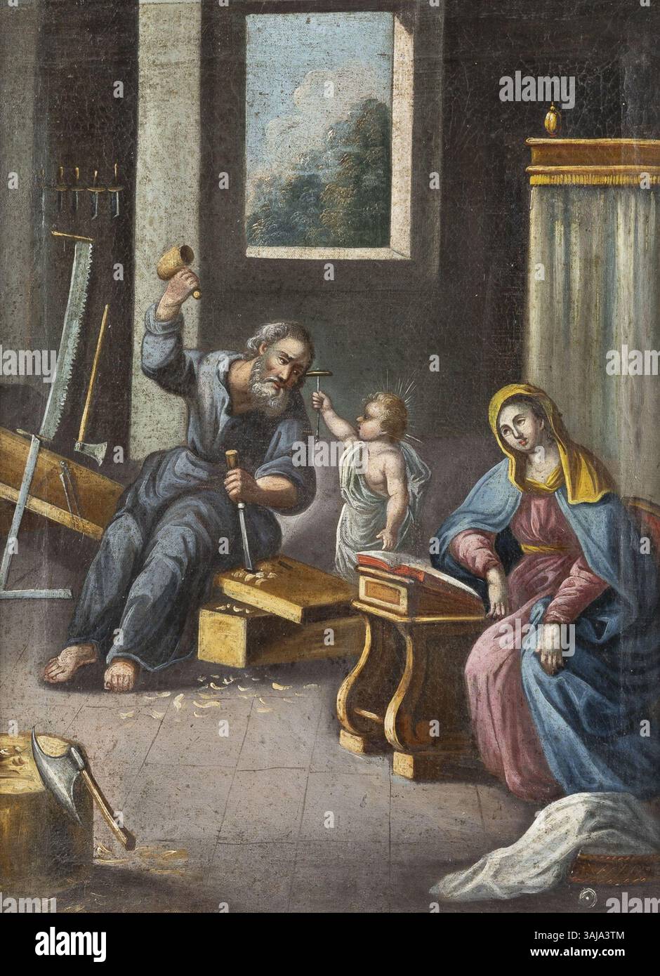 An 18th-century painting depicting the Holy Family in the workshop of ...
