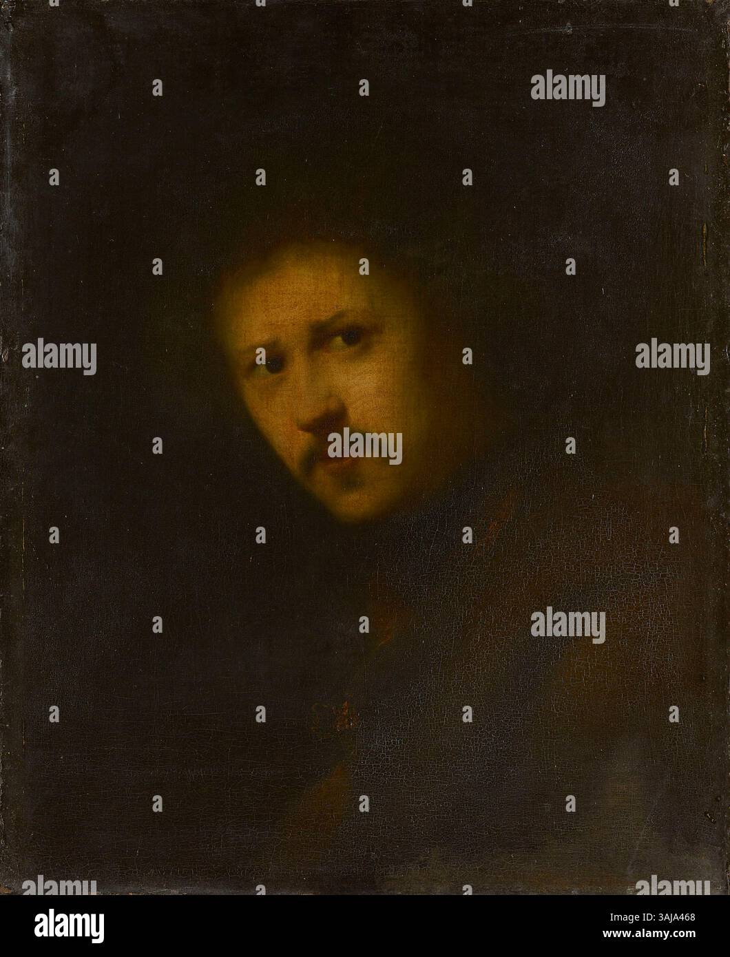 A 17th-century painting in the style of Rembrandt, showing the head of ...