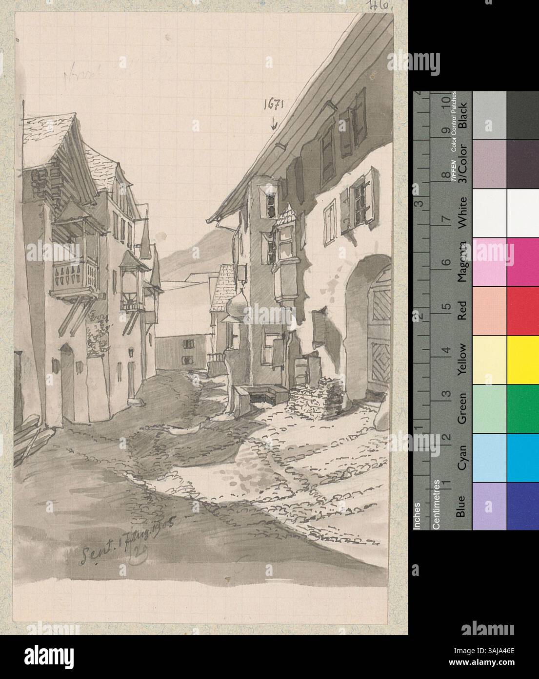 This image shows a street view in Sent, with old houses, some featuring ...