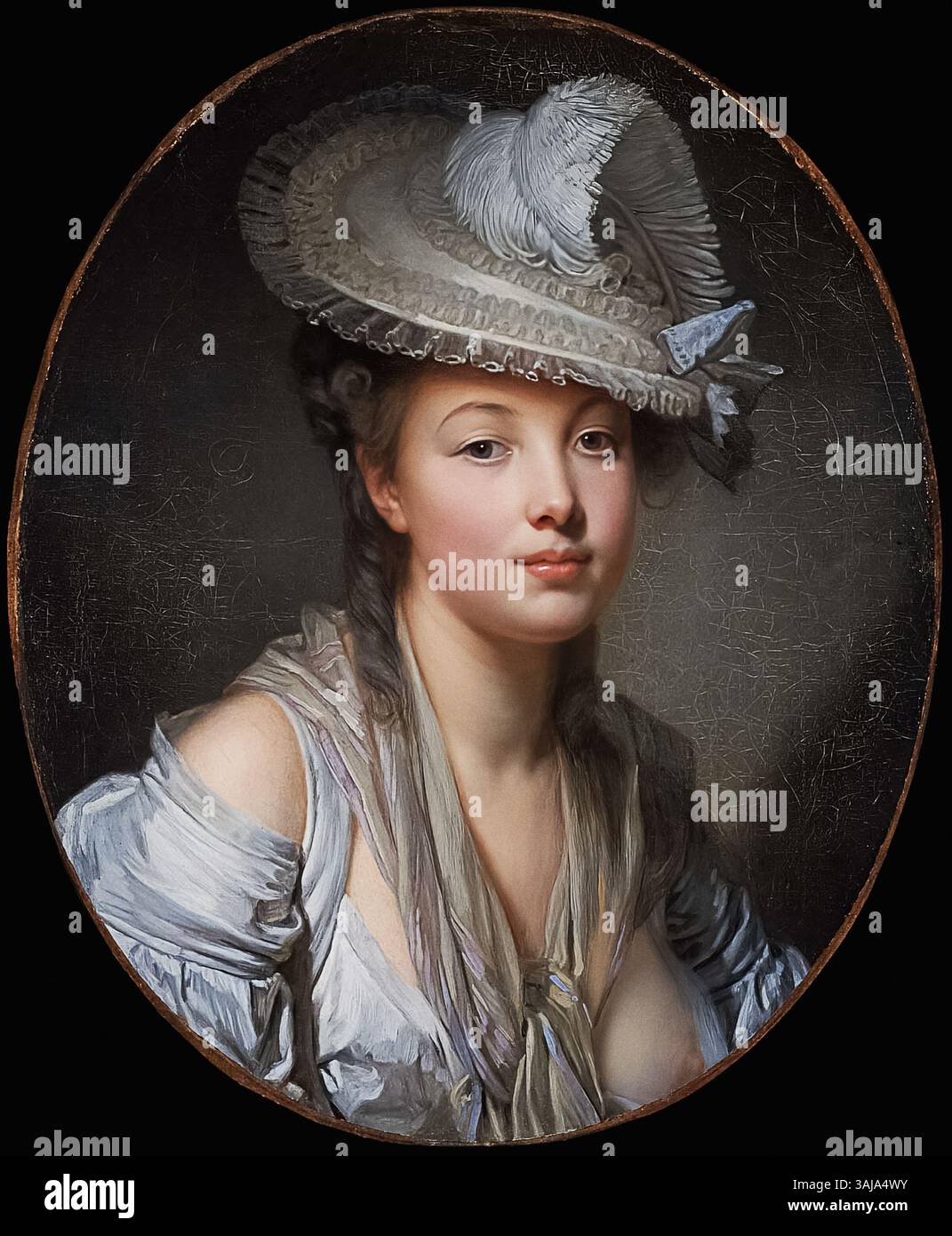 'Le Chapeau Blanc' (The White Hat) by Jean-Baptiste Greuze, circa 1780, is an oil painting that ...