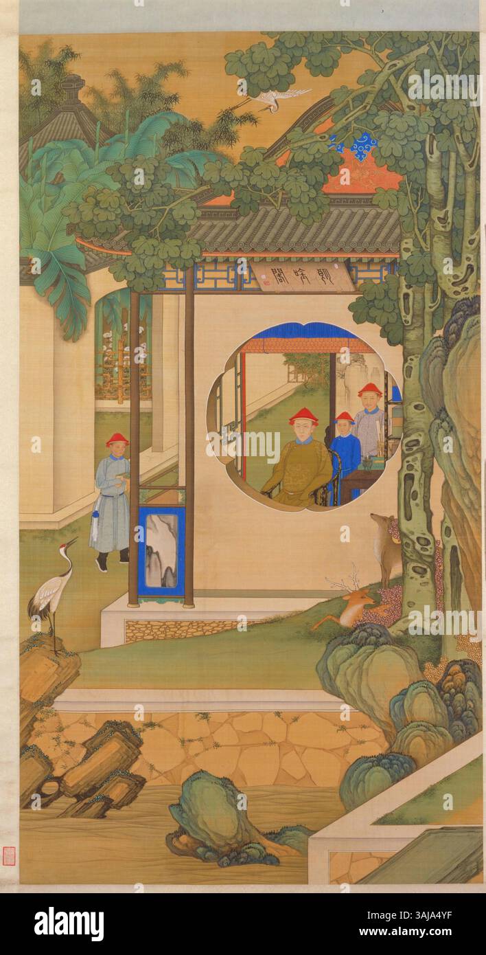 This ink and color painting on silk from the Qing Dynasty depicts the ...