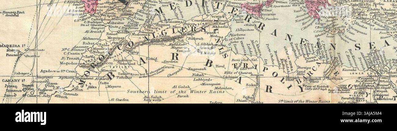 Johnson's 1862 map of Europe, showing the Barbary Coast and the routes ...