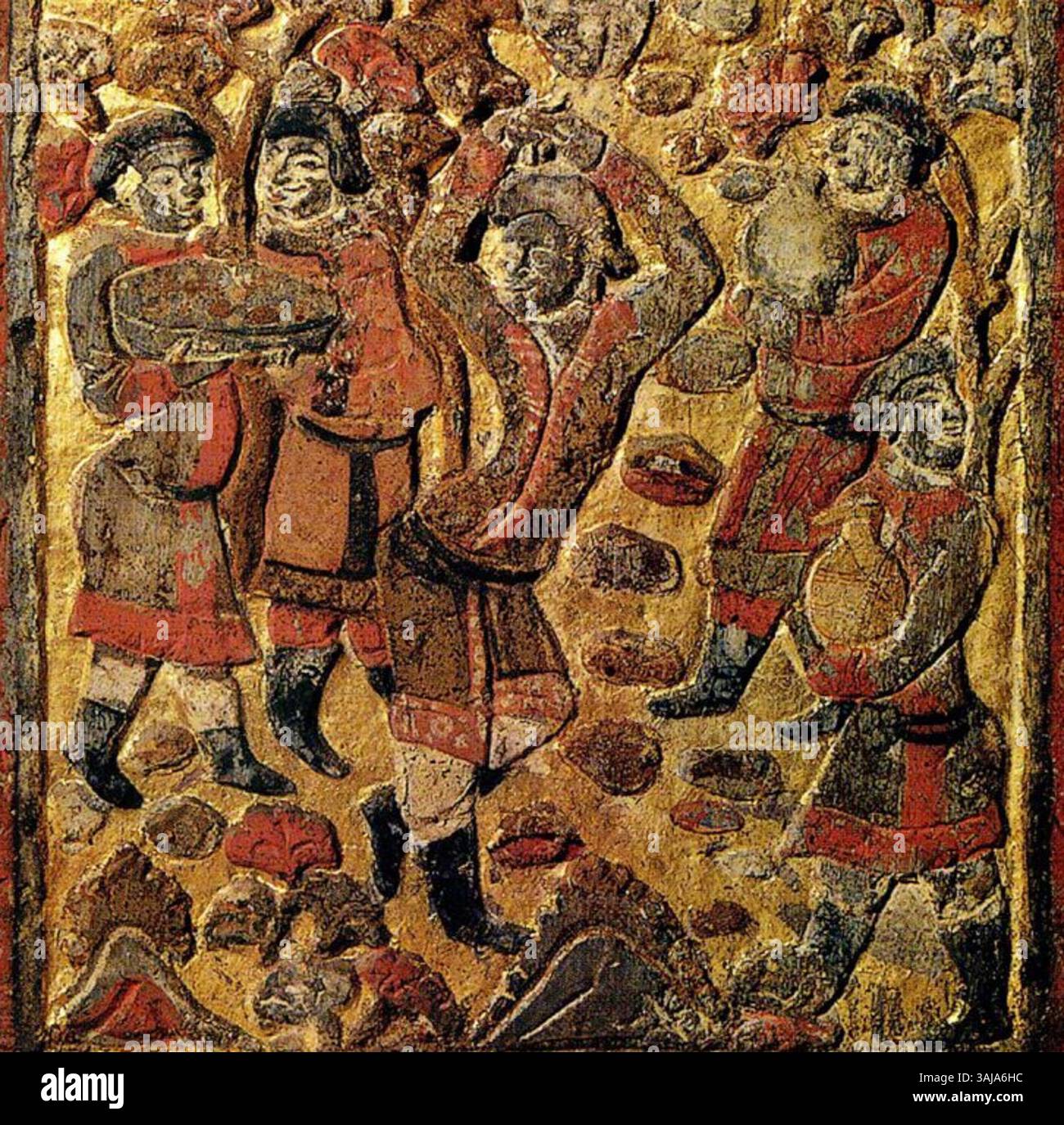 An ancient 6th-century CE depiction of a dance scene from An Jia, created by an undetermined ...