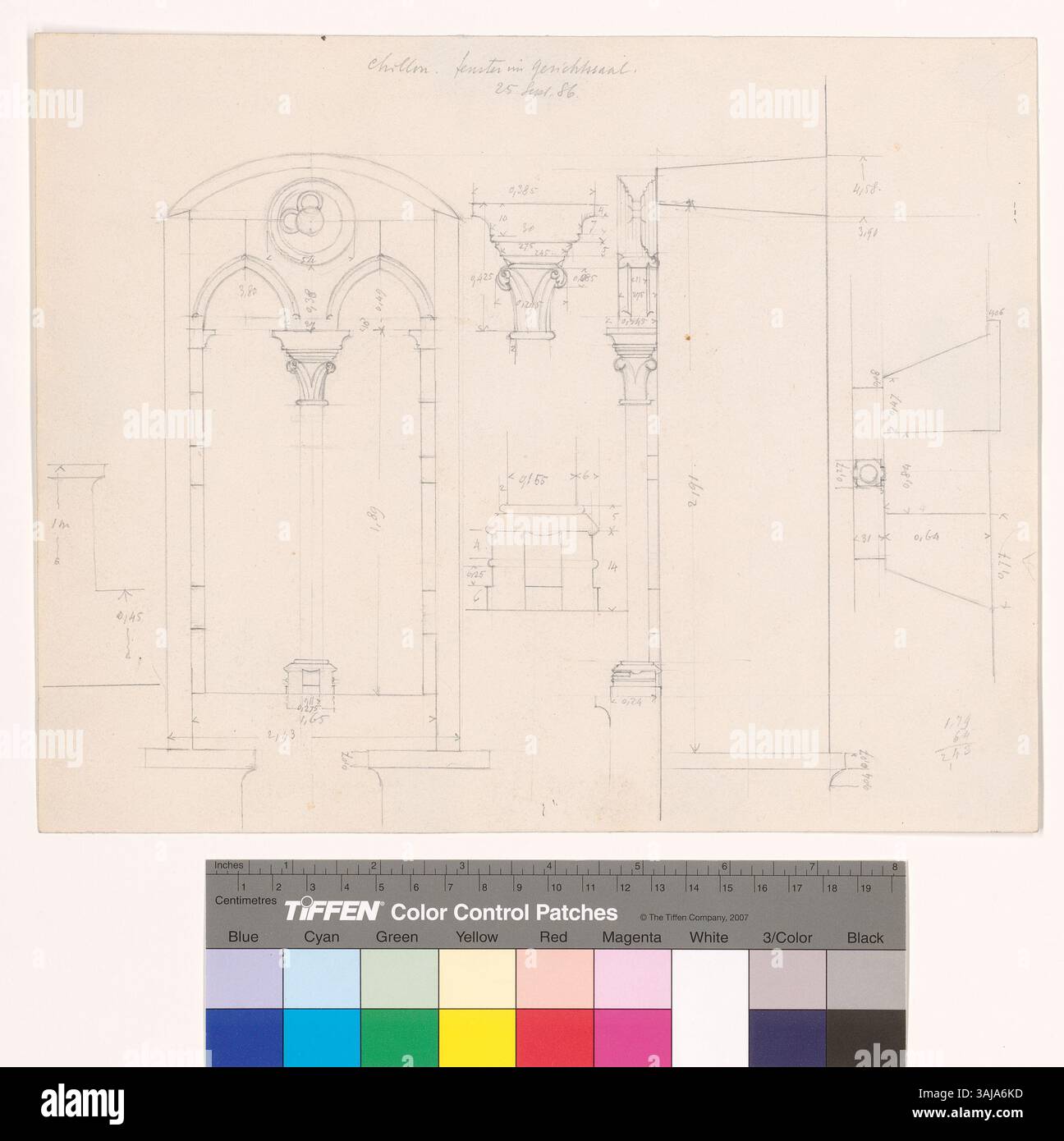 This image presents architectural sketches of a double lancet window in ...