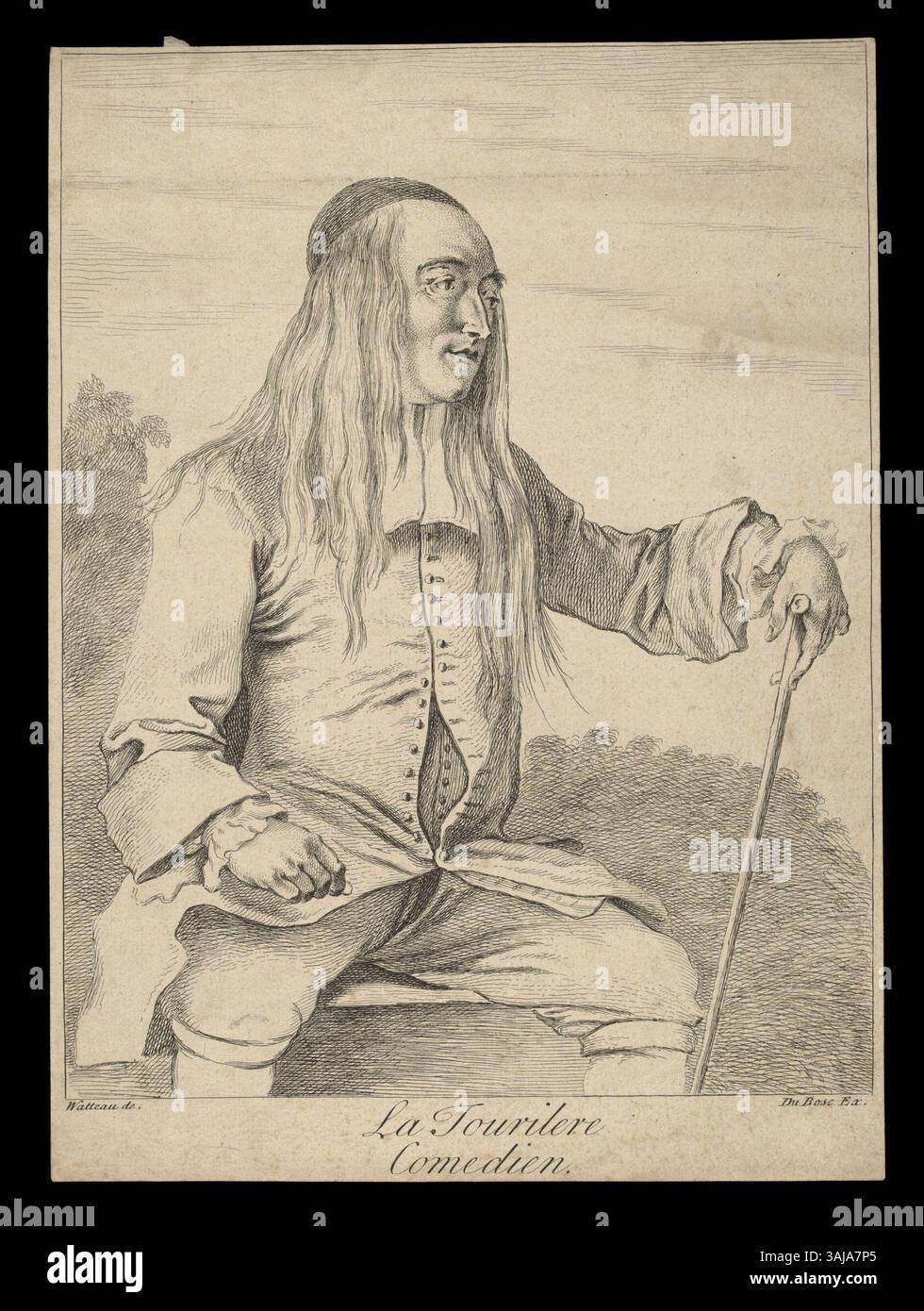 Claude Du Bosc's engraving, based on Antoine Watteau's original, 'La Tourilere Comédien' (17th ...