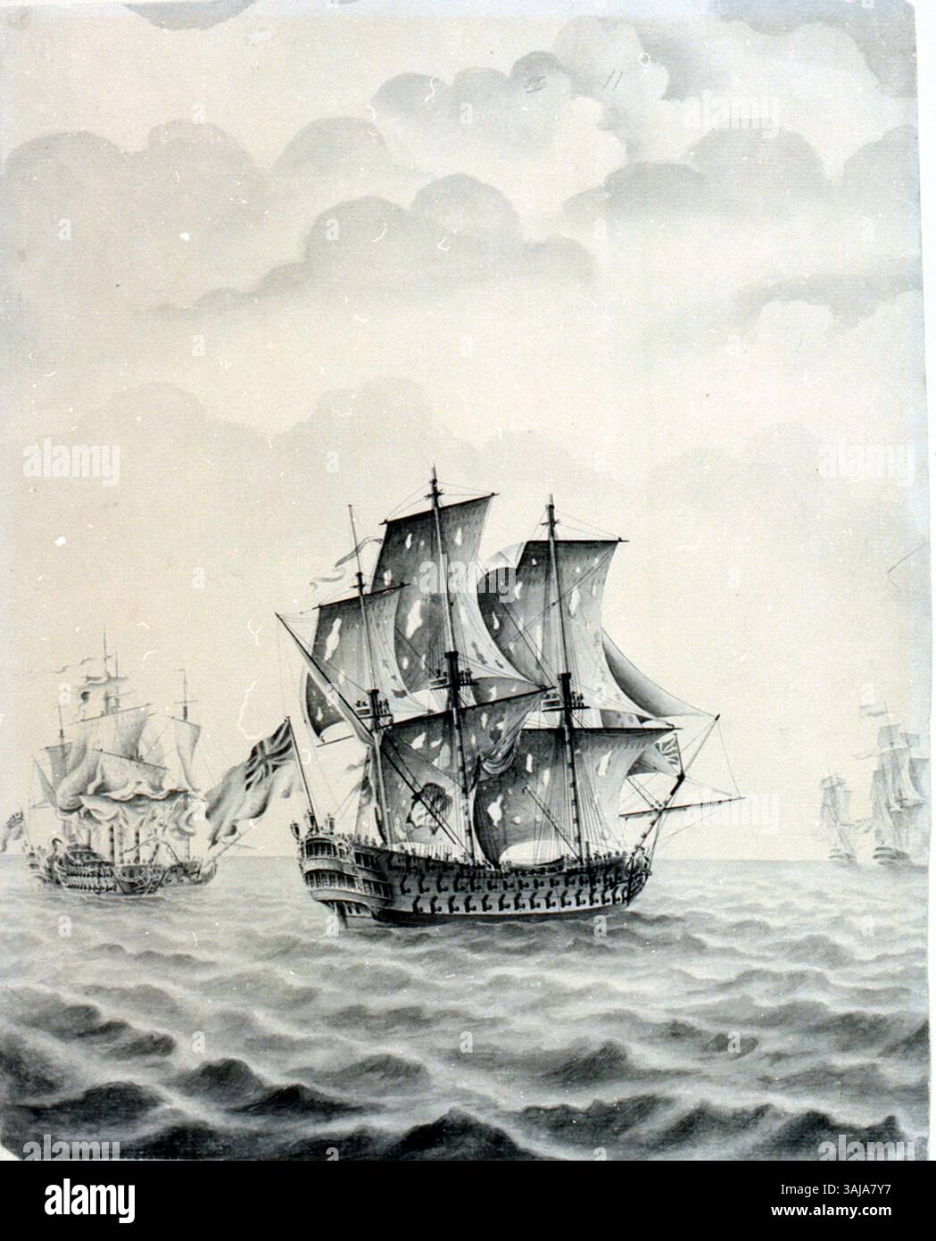 This pen, ink, and wash drawing from 1758 depicts the English ship ...