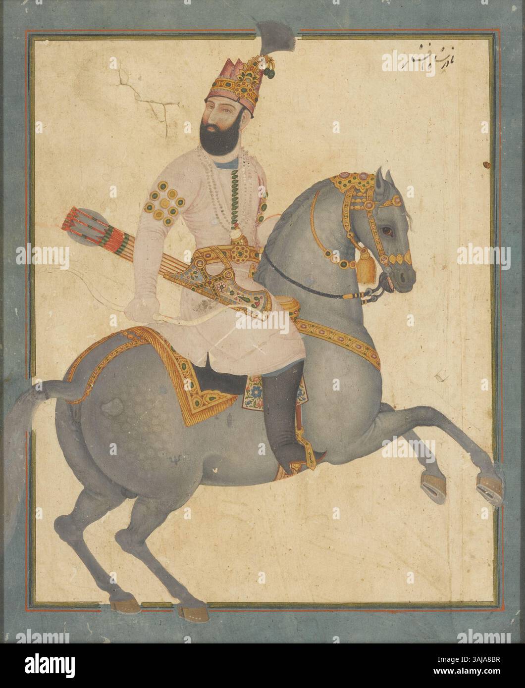 This 18th-century portrait depicts Nadir Shah riding a rearing horse ...
