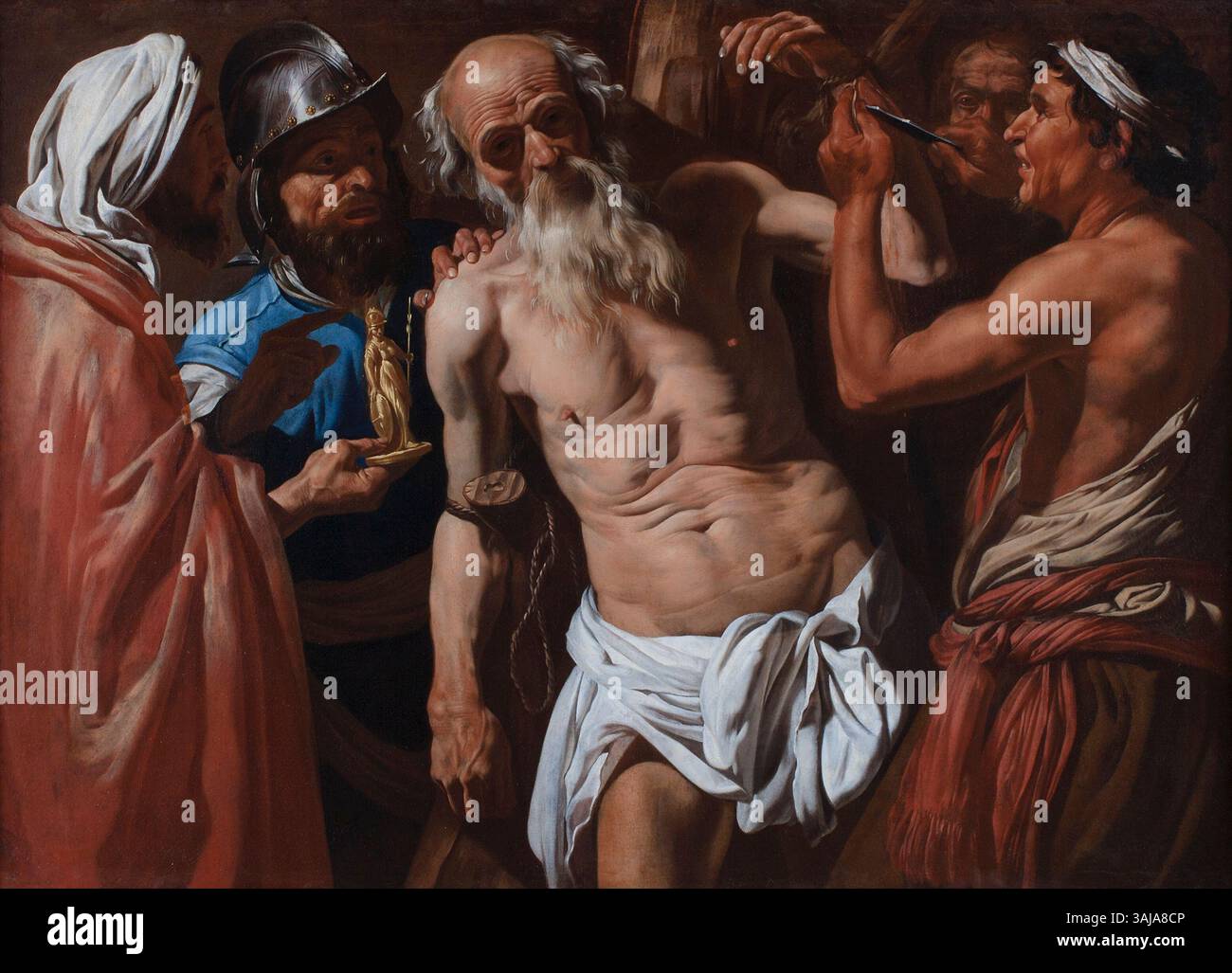 'The Martyrdom of St. Bartholomew,' painted by Matthias Stom around 1630-1635, depicts the ...