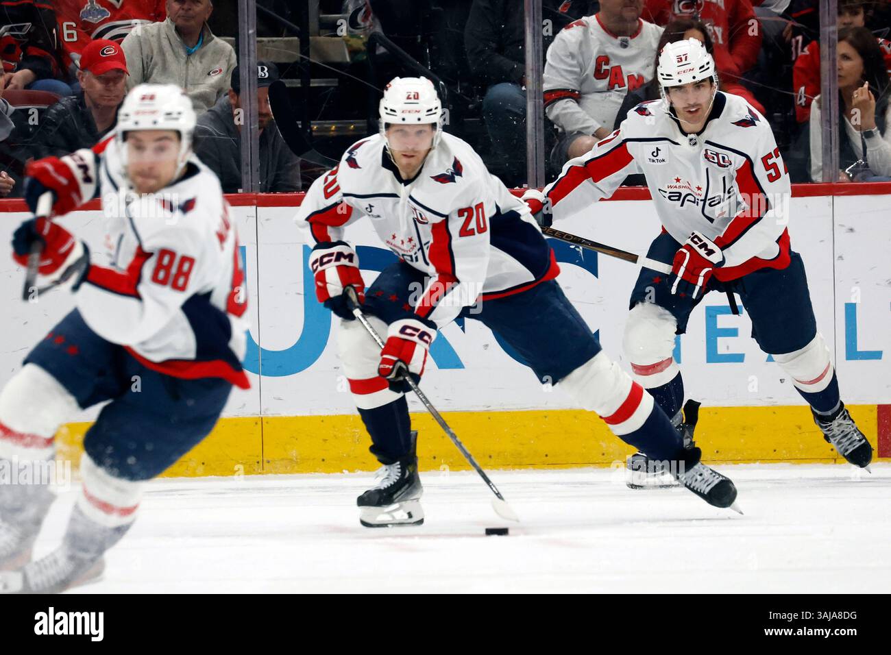 Washington Capitals' Lars Eller (20) starts the rush against the ...