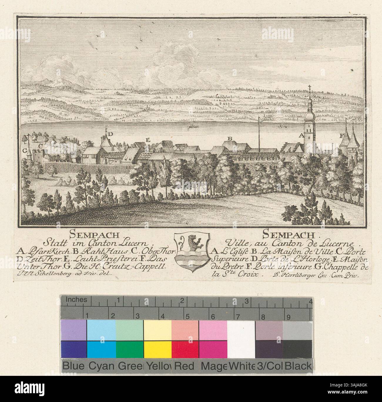 An engraving of the town of Sempach in the canton of Lucerne, dating ...