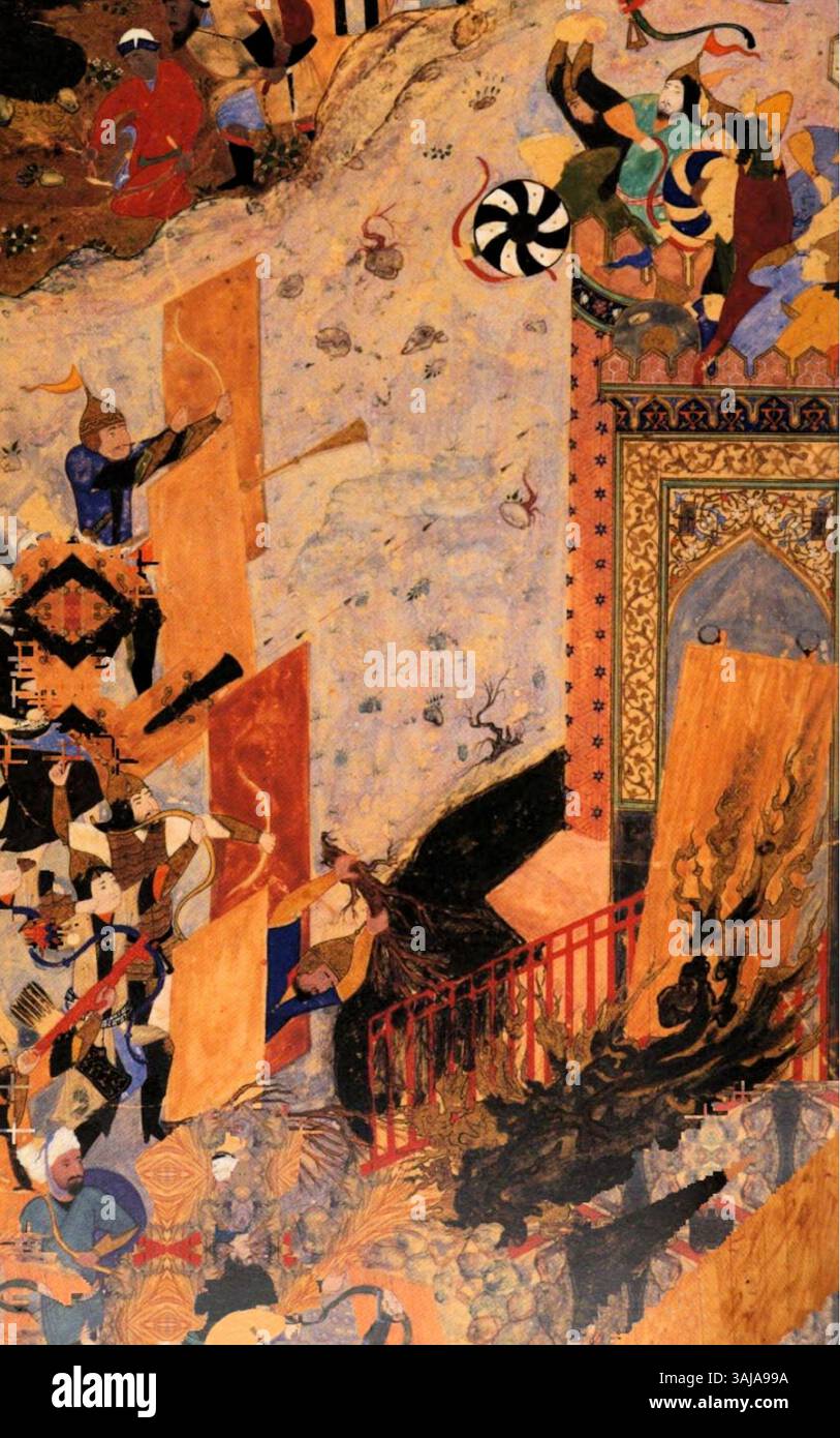 Detail from a lost manuscript depicting an assault on a castle, created ...